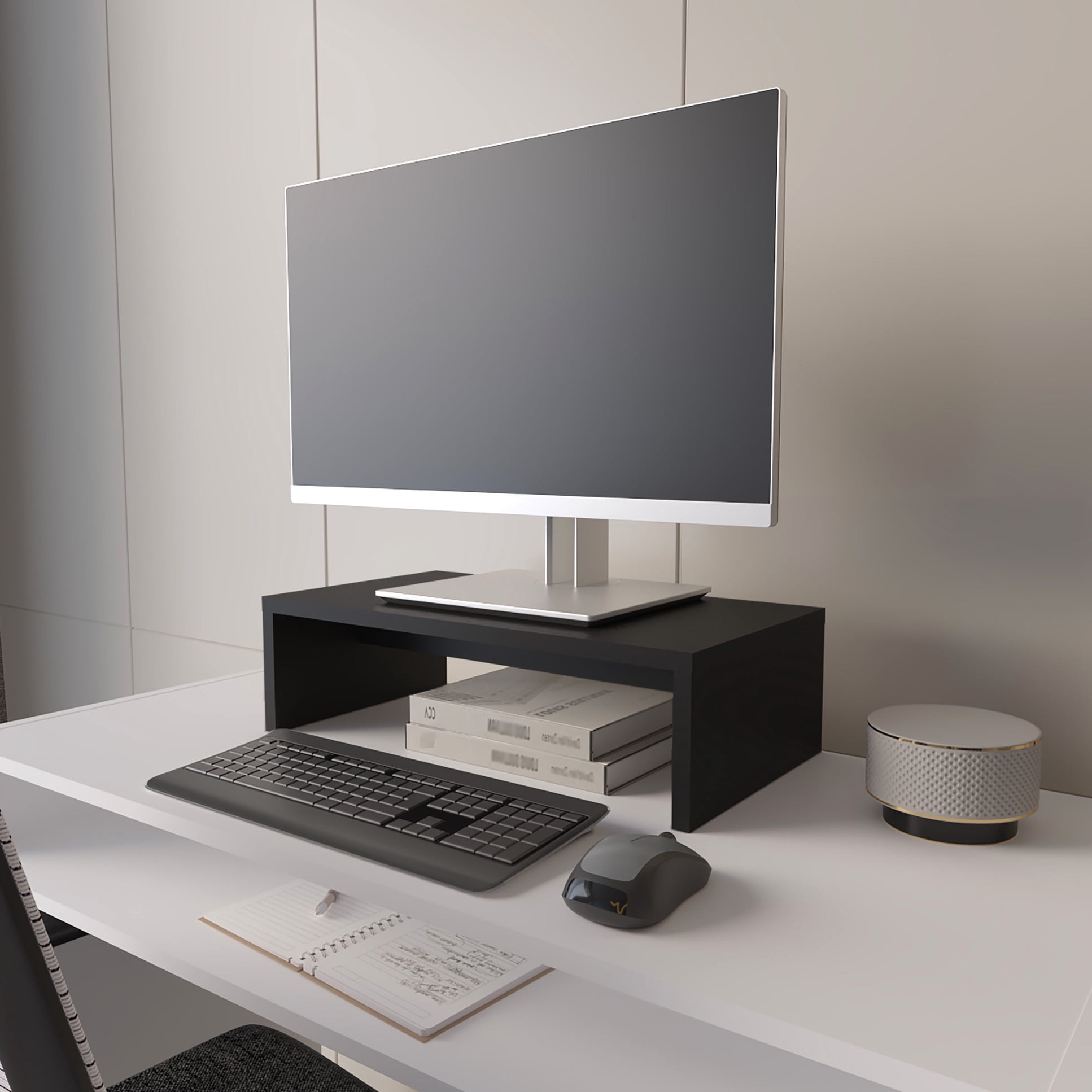 Black Desk Monitor Stand, Ergonomic For Reducing Neck Pain, Compact 19. ...