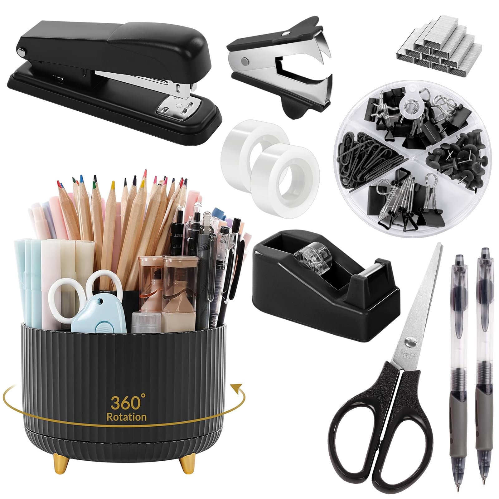 Black Desktop Organizer Set 10 Piece Office Supplies Kit - Walmart.com
