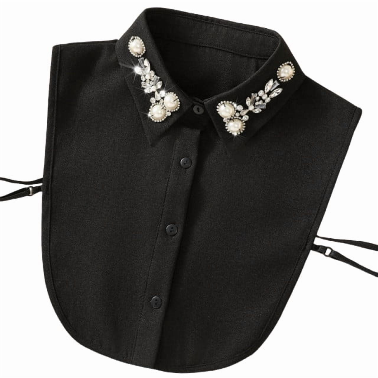 Black Detachable Faux Shirt Collar With Rhinestone Embellishment For ...