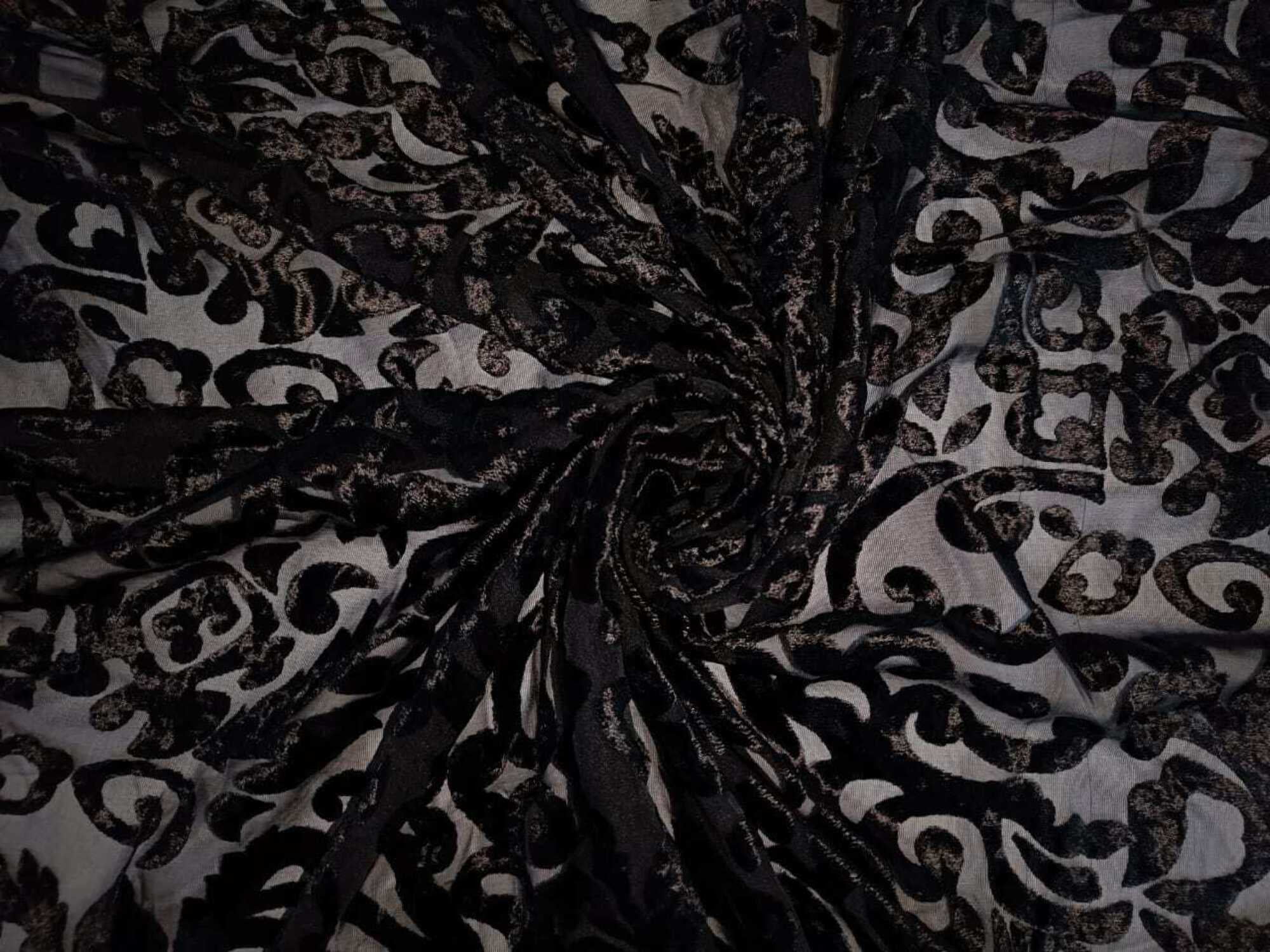 Black Devore Polyester Viscose Burnout Velvet fabric 44" wide [9850 ...