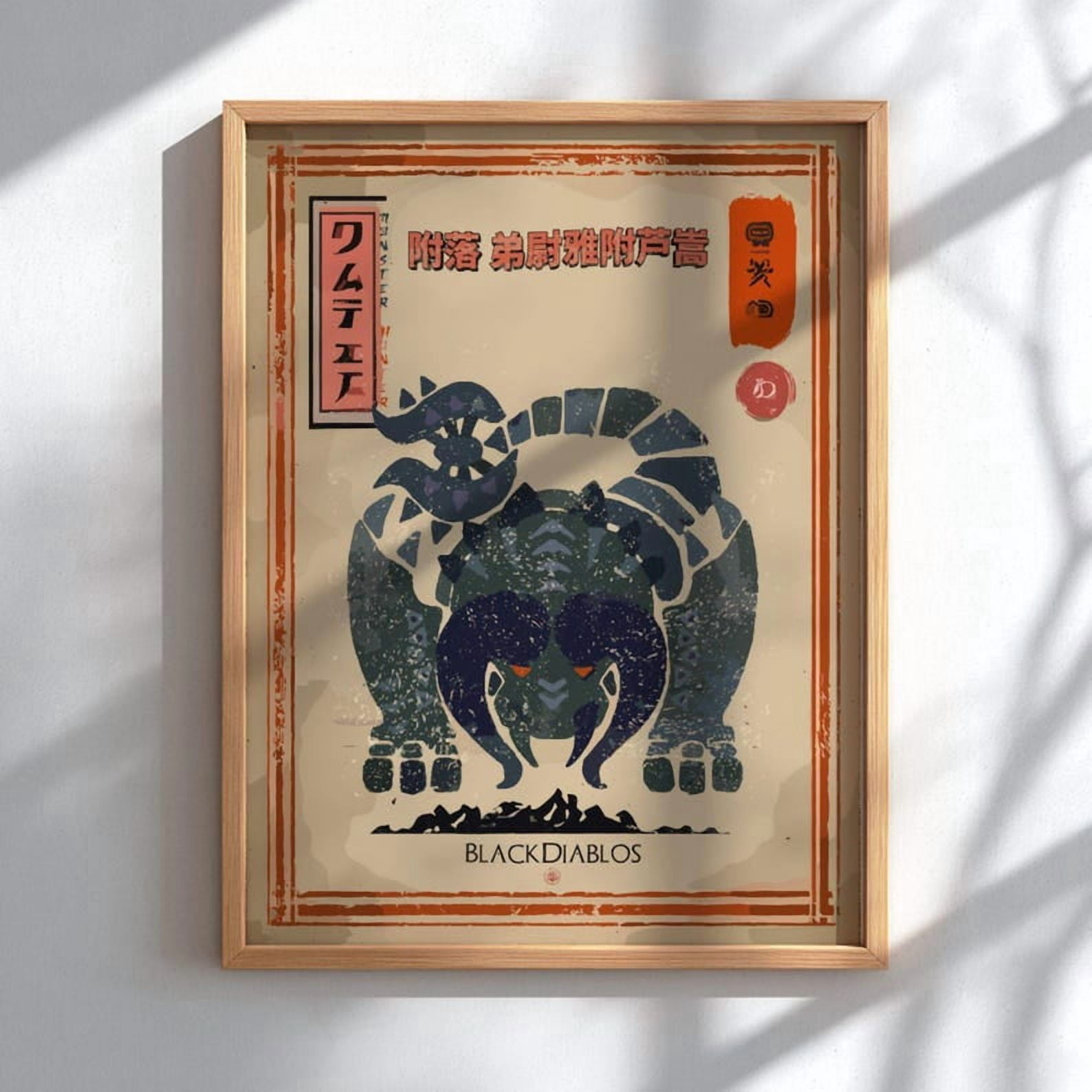 Black Diablos Monster Hunter Poster Japanese Vintage Style Desert Beast ...
