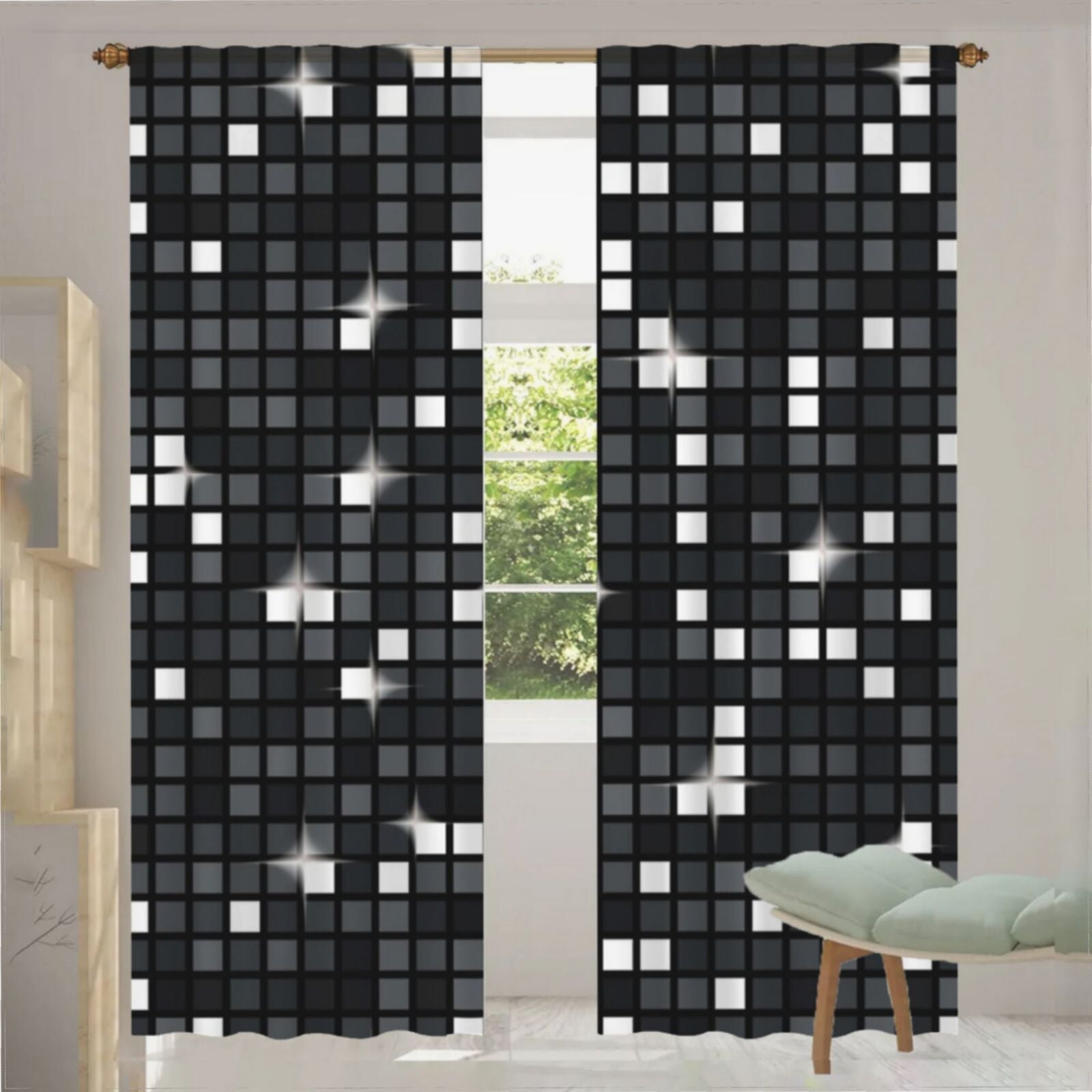 Black Diamond Disco Ball Glitter Curtains for Living Room Bedroom Decor ...