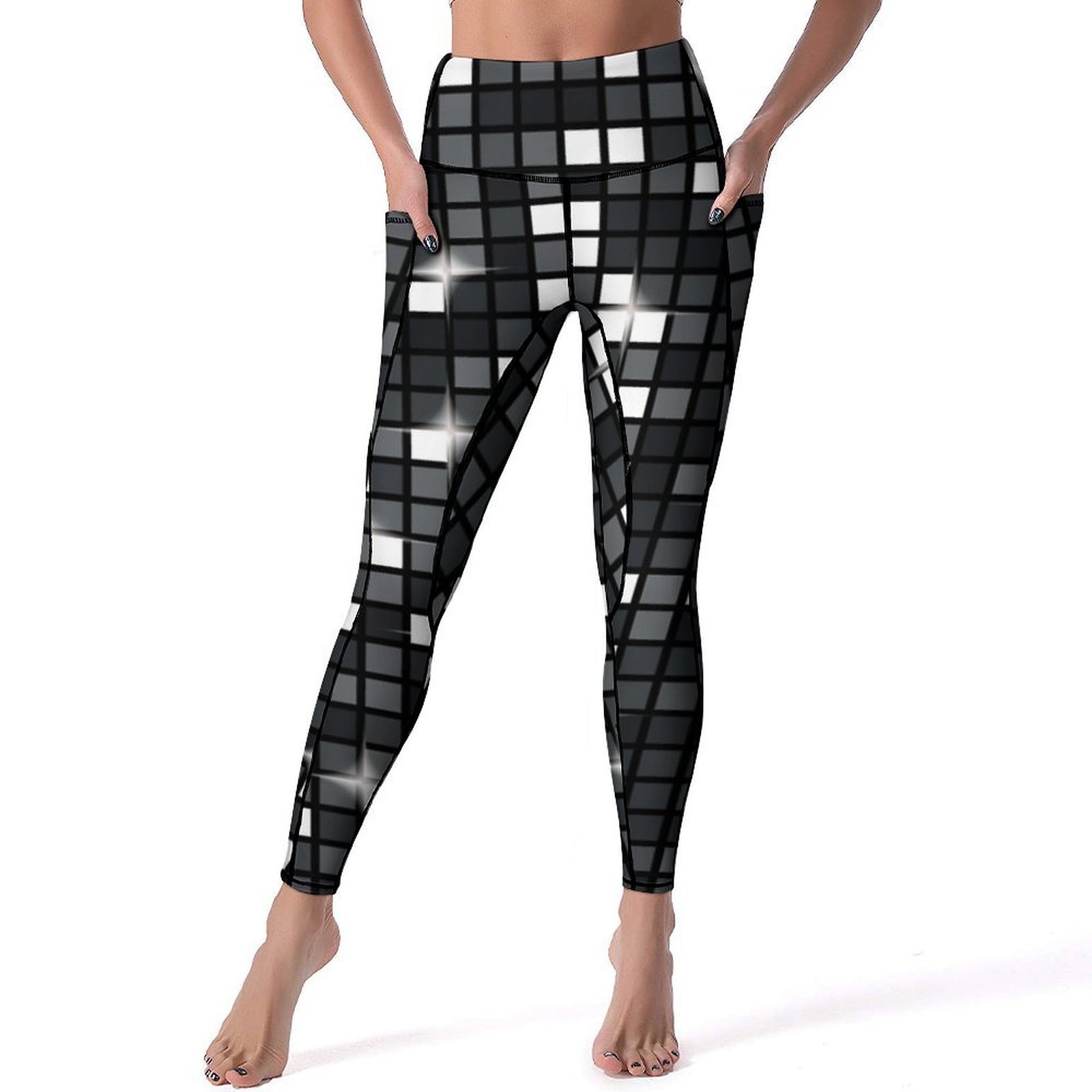 Black Diamond Disco Ball Glitter Leggings Fitness Gym Yoga Pants High ...