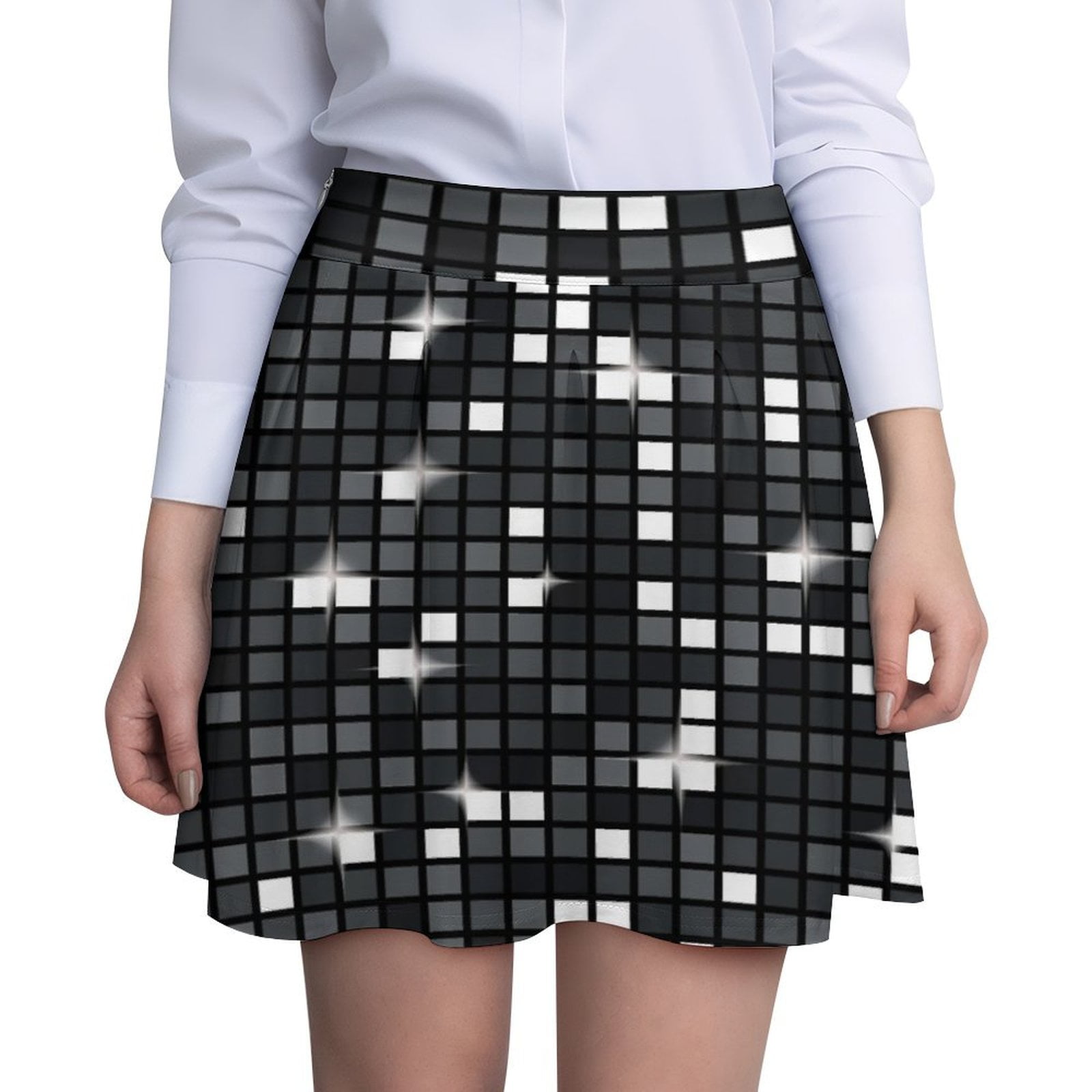 Black Diamond Disco Ball Glitter Women's Casual Mini Skirt Invisible ...