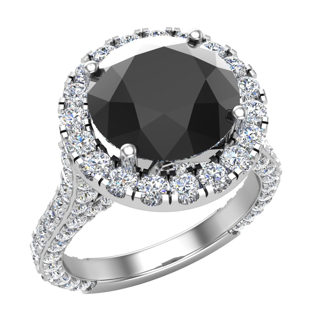 Black Diamond Engagement Rings 14K White Gold Halo rings for women 5.50 ...