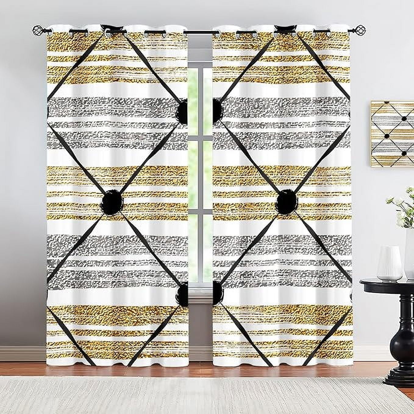 Black Diamond Geometric Drapes Window Curtain, Luxury Gradient Stripe ...