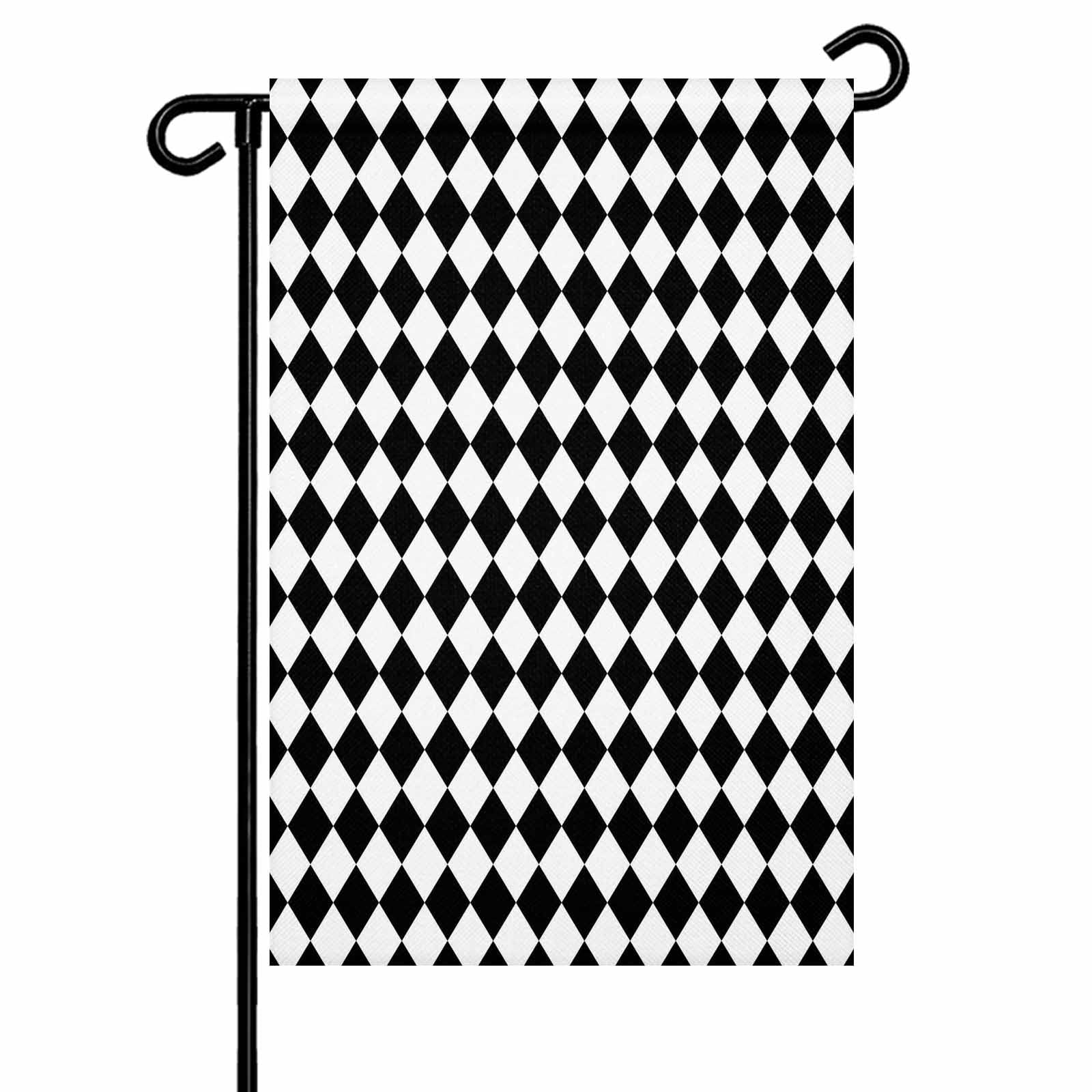 Black Diamond Plaid Garden Flag 28x40 Inch White Geometric Check ...