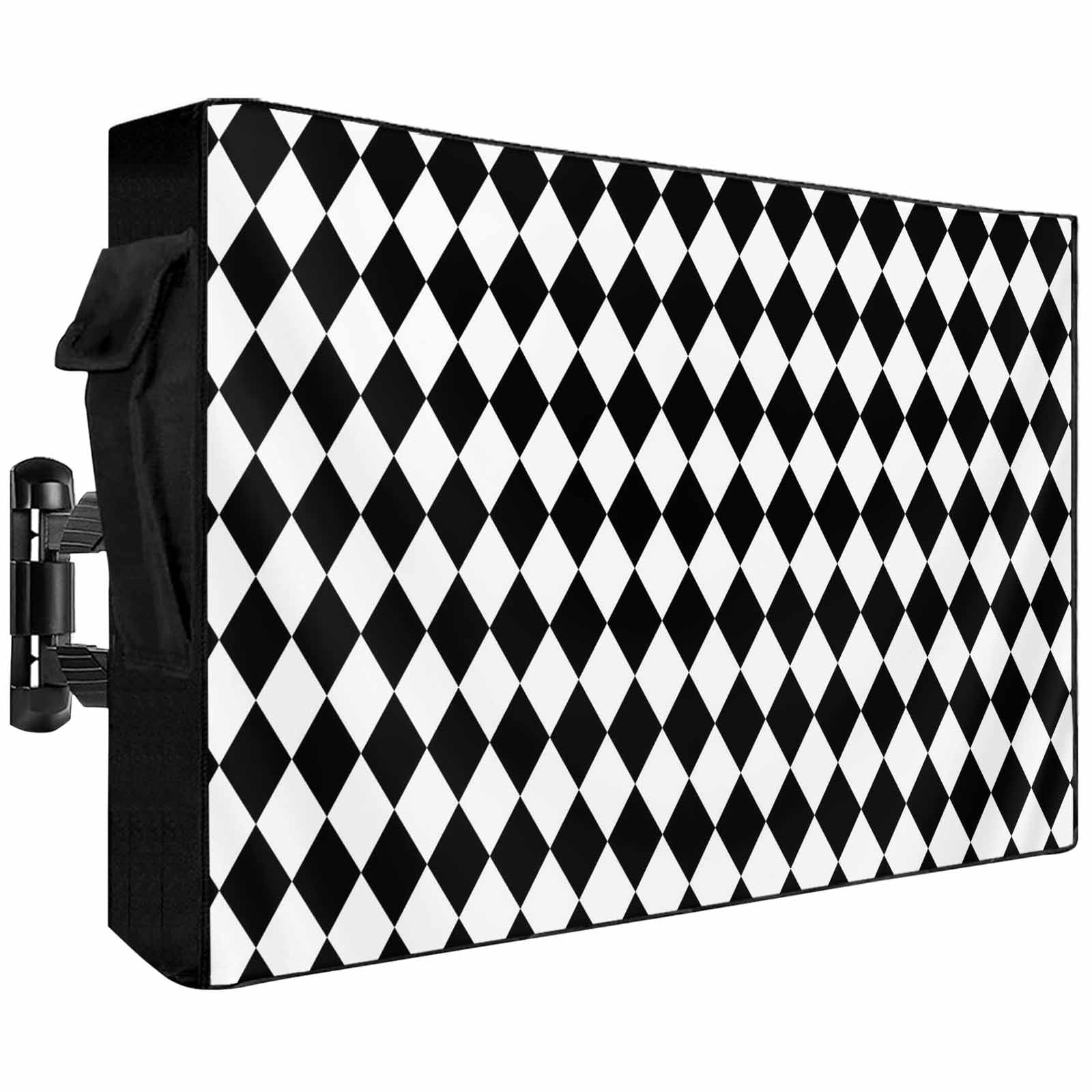 Black Diamond Plaid Outdoor TV Cover 48 to 50 inch White Geometric ...