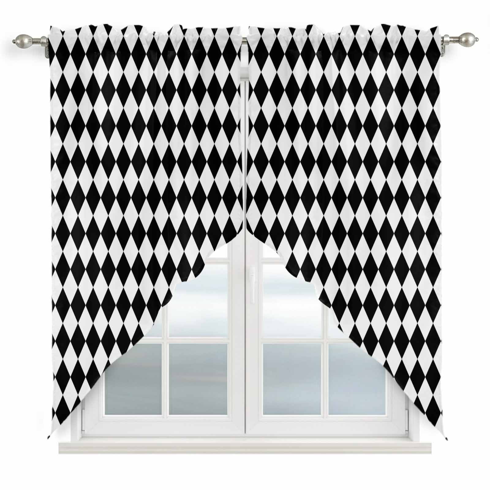 Black Diamond Plaid Swag Valances for Windows 45 inches Long, White ...
