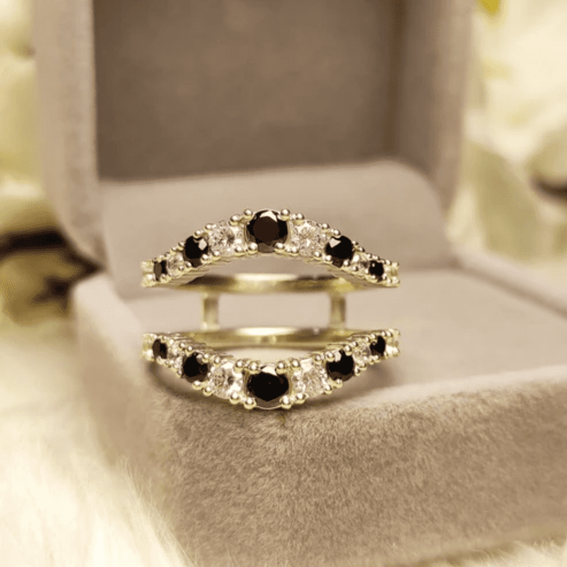 Black Diamond and Pink Sapphire Aggie Ring Guard in 925 Sterling Silver ...