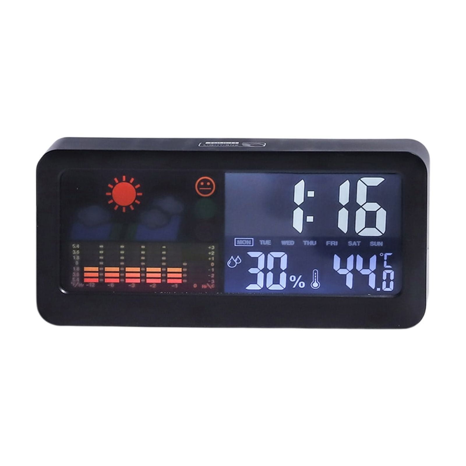 Black Digital Alarm Clock With Lcd Weather Display, Temperature ...