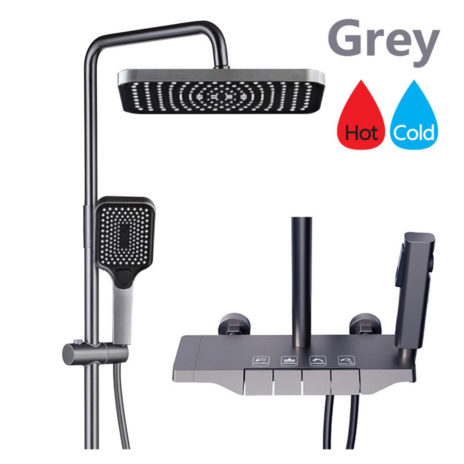 Black Digital Shower Set Bathroom Rainfall Brass Wall Mounted 4Way ...