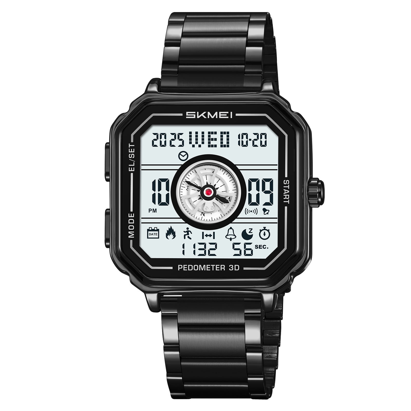 Black Digital Sports Watch For Men With Waterproof Case, Luminous Hands ...