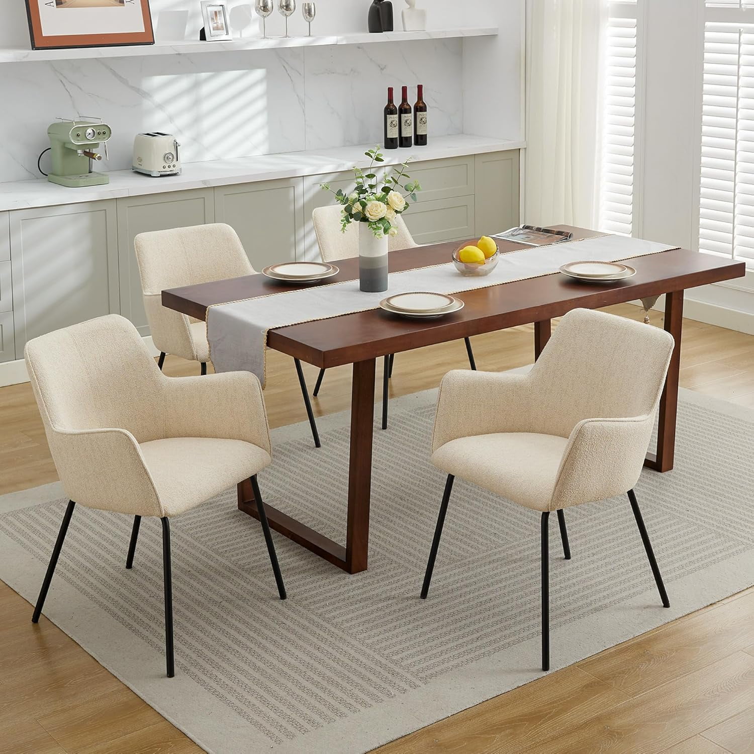 Black Dining Chairs with Arms, Sherpa Boucle Dining Chair, Modern ...