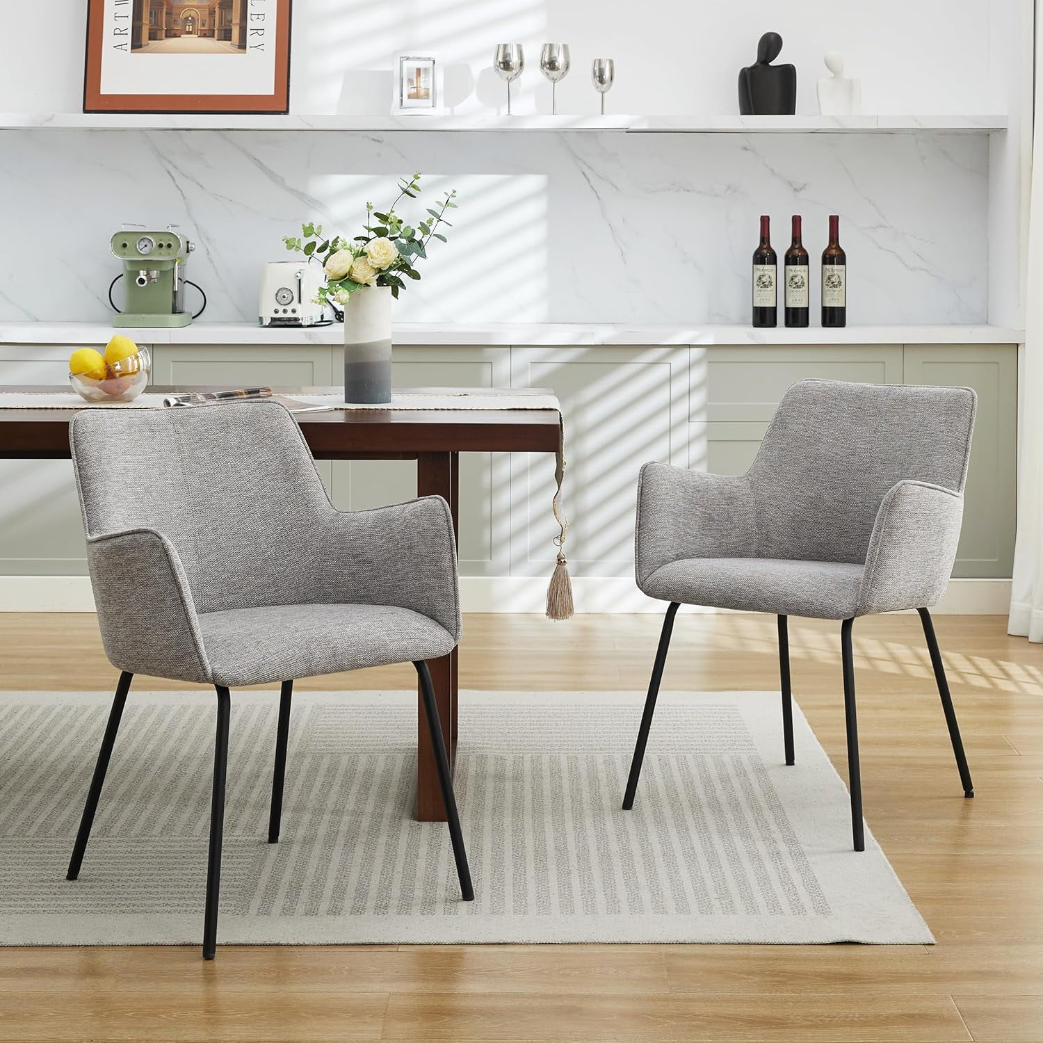 Black Dining Chairs with Arms, Sherpa Boucle Dining Chair, Modern ...