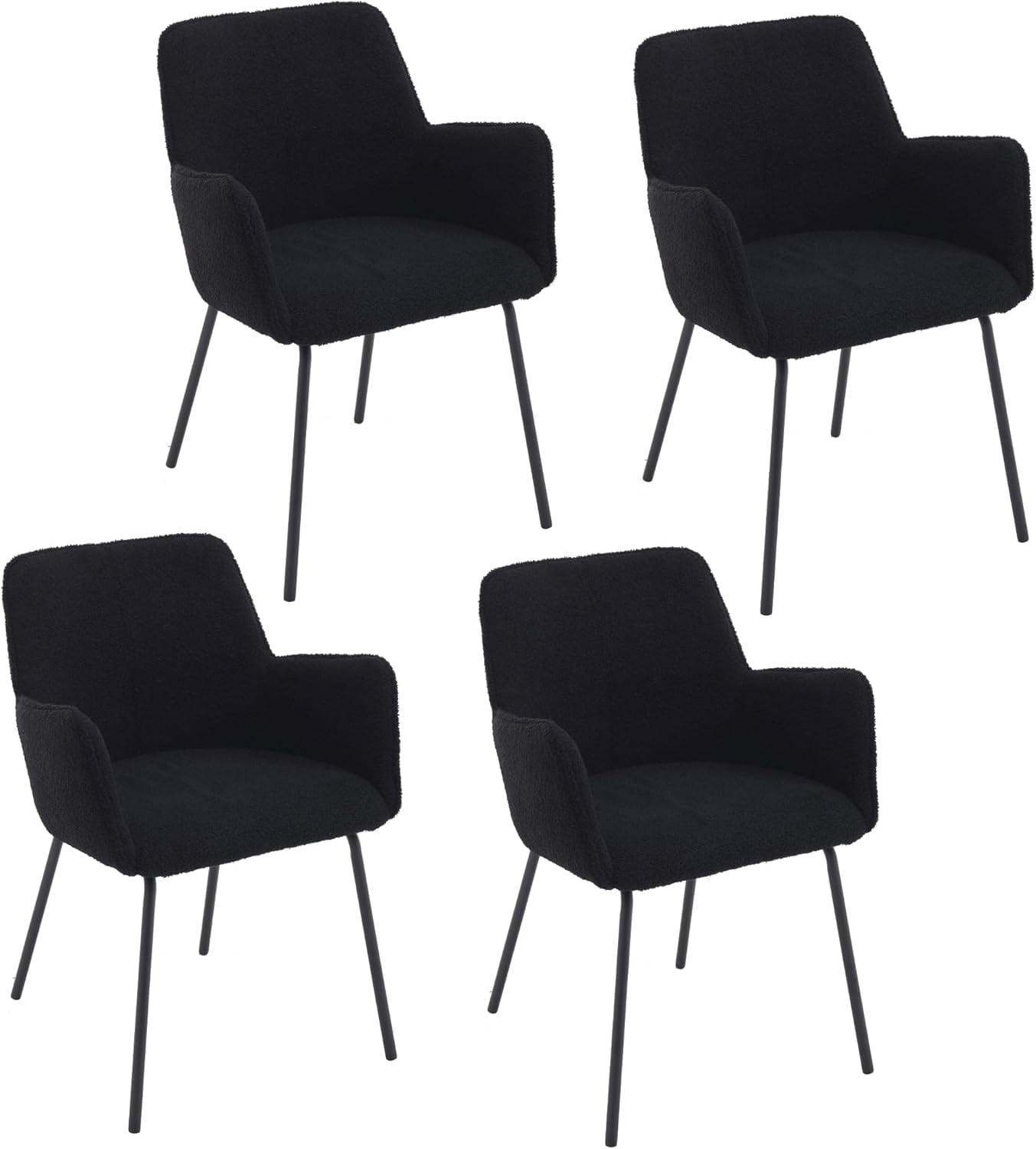 Black Dining Chairs with Arms, Sherpa Boucle Dining Chair, Modern ...