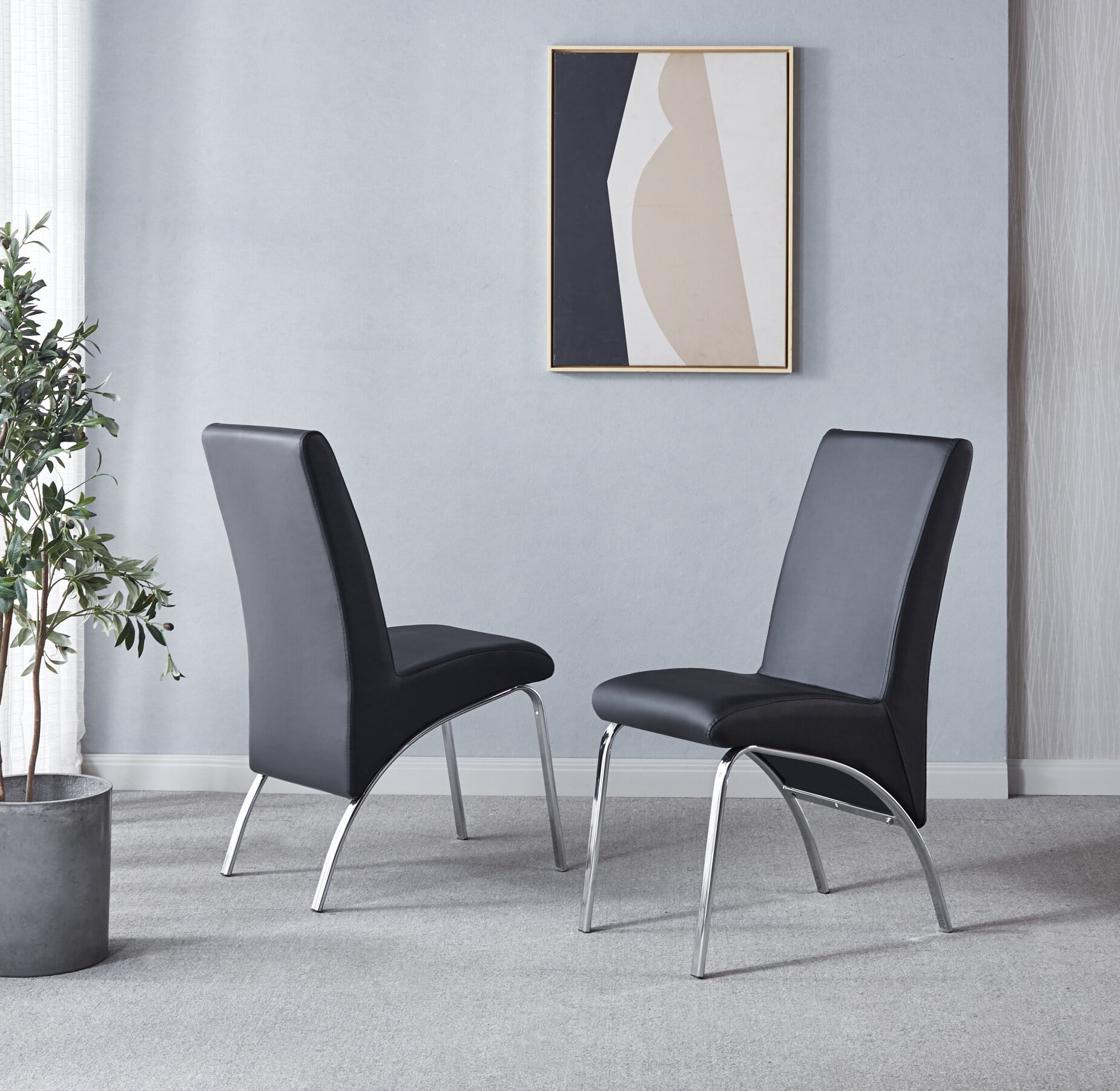 Black Dining Chairs Set of 2, Modern Upholstered Dining Chairs with ...