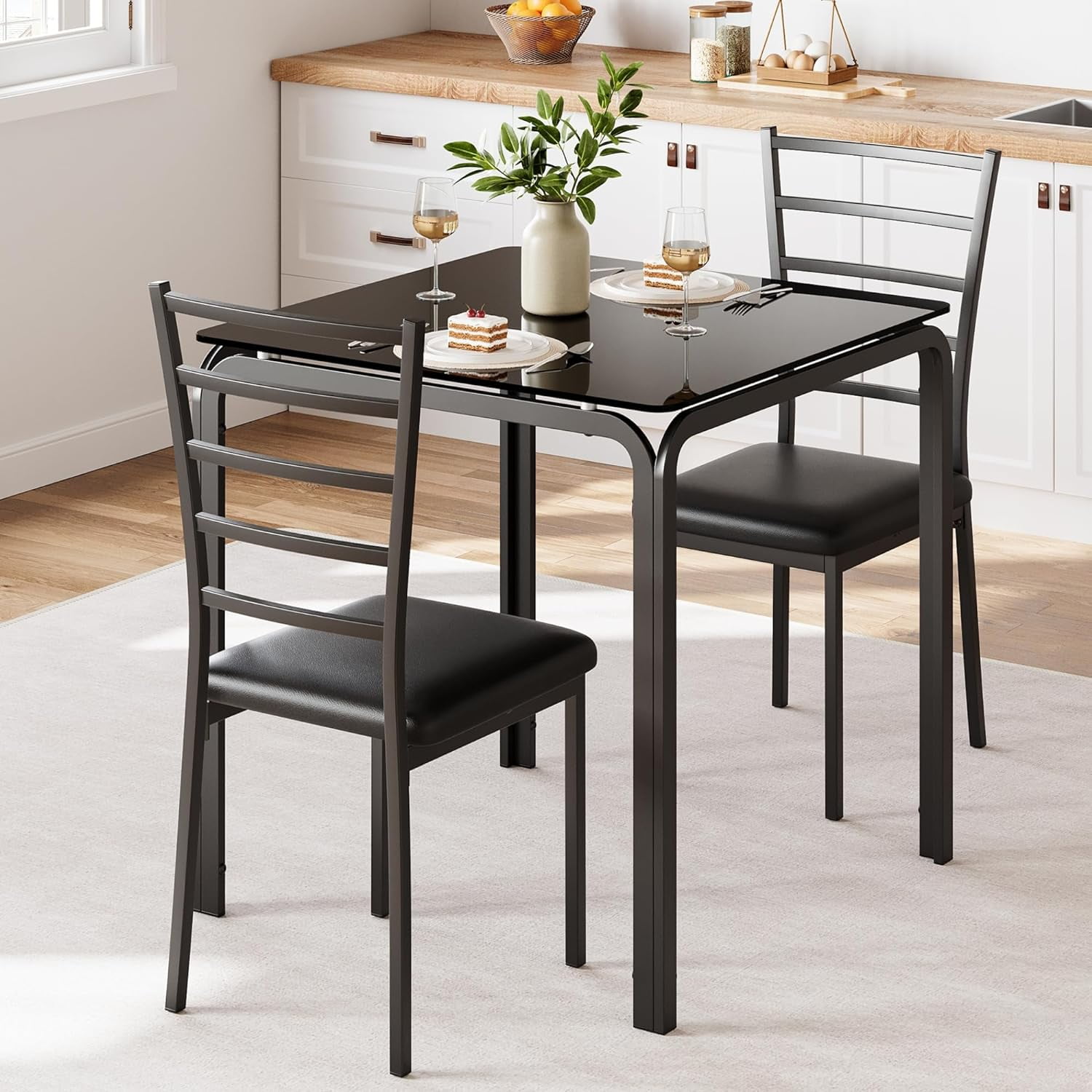 Black Dining Table for 2-Small Square kitchen Dining Dinner Room Tables ...