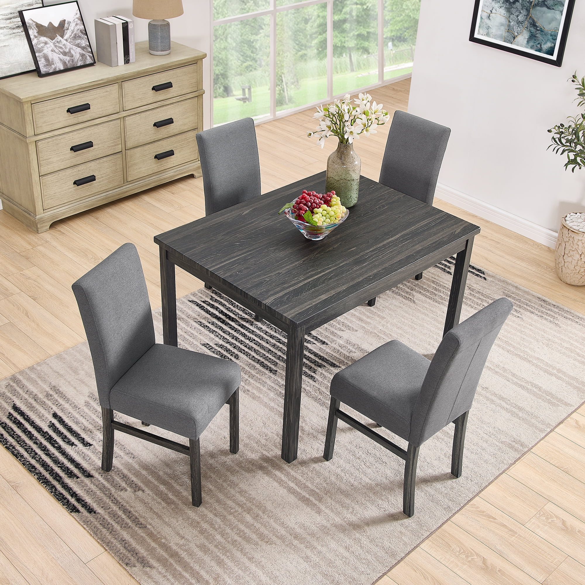 Black Dining Table Set for 4, Small Kitchen Dining Table Sets for Small ...