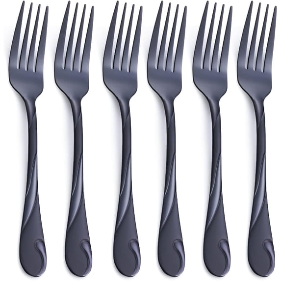 Black Dinner Fork Set, 7.8-inch Stainless Steel Shiny Black Metal Table ...