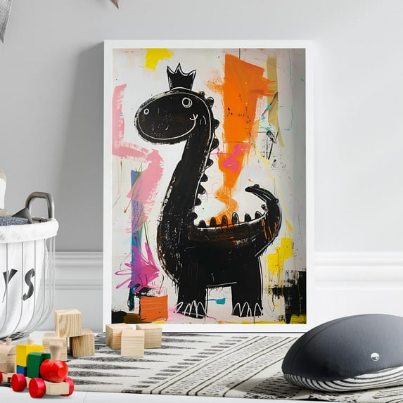 Black Dinosaur Drawing Wall Art, Whimsical Kids Playroom Decor ...