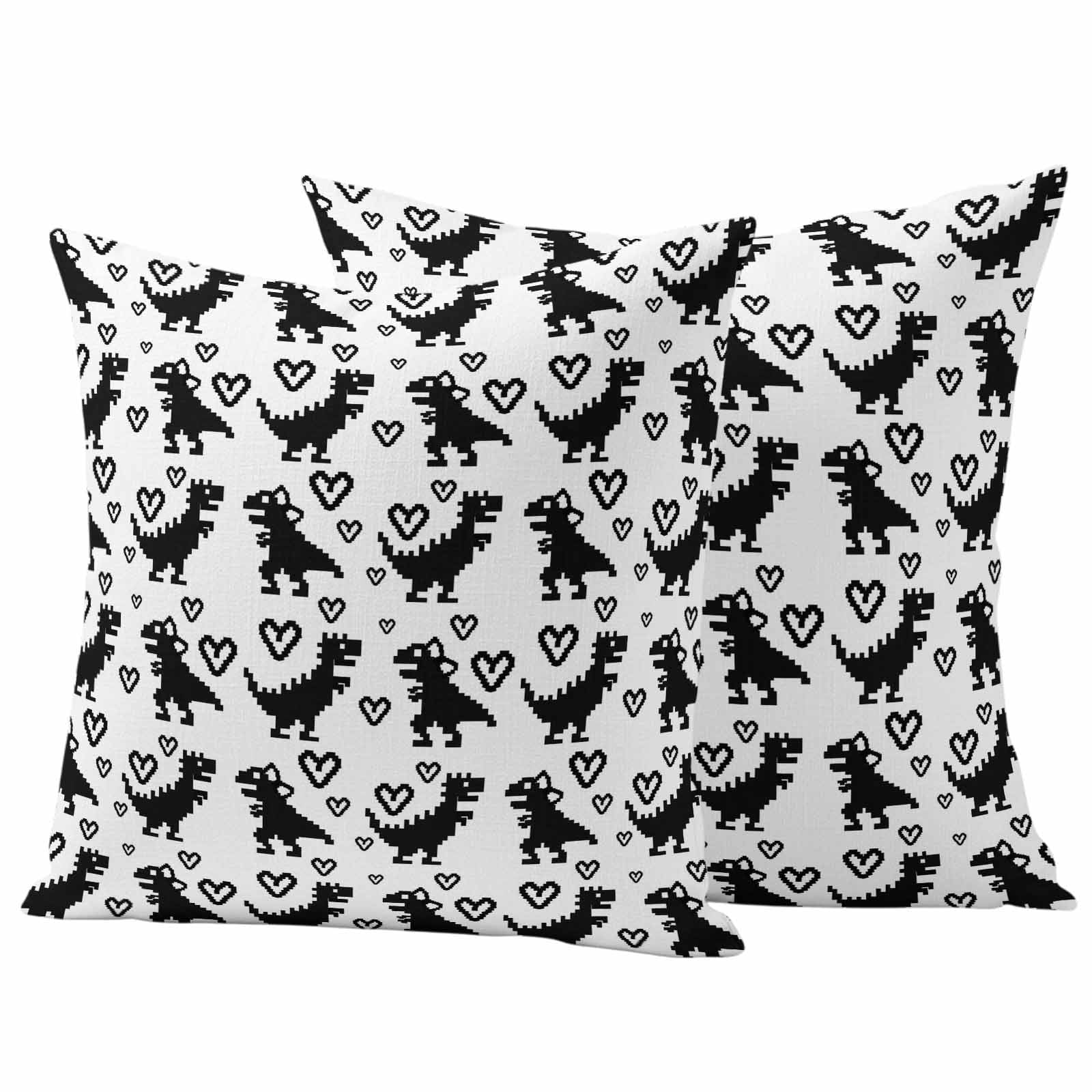 Black Dinosaur Outdoor Pillow Covers Set of 2 Pixel Art Style Cartoon ...