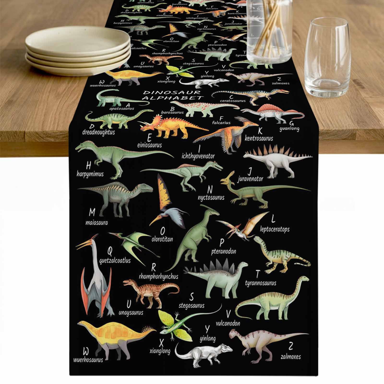 Black Dinosaur Table Runner - 108 Inch Long Vintage Letters Farm ...