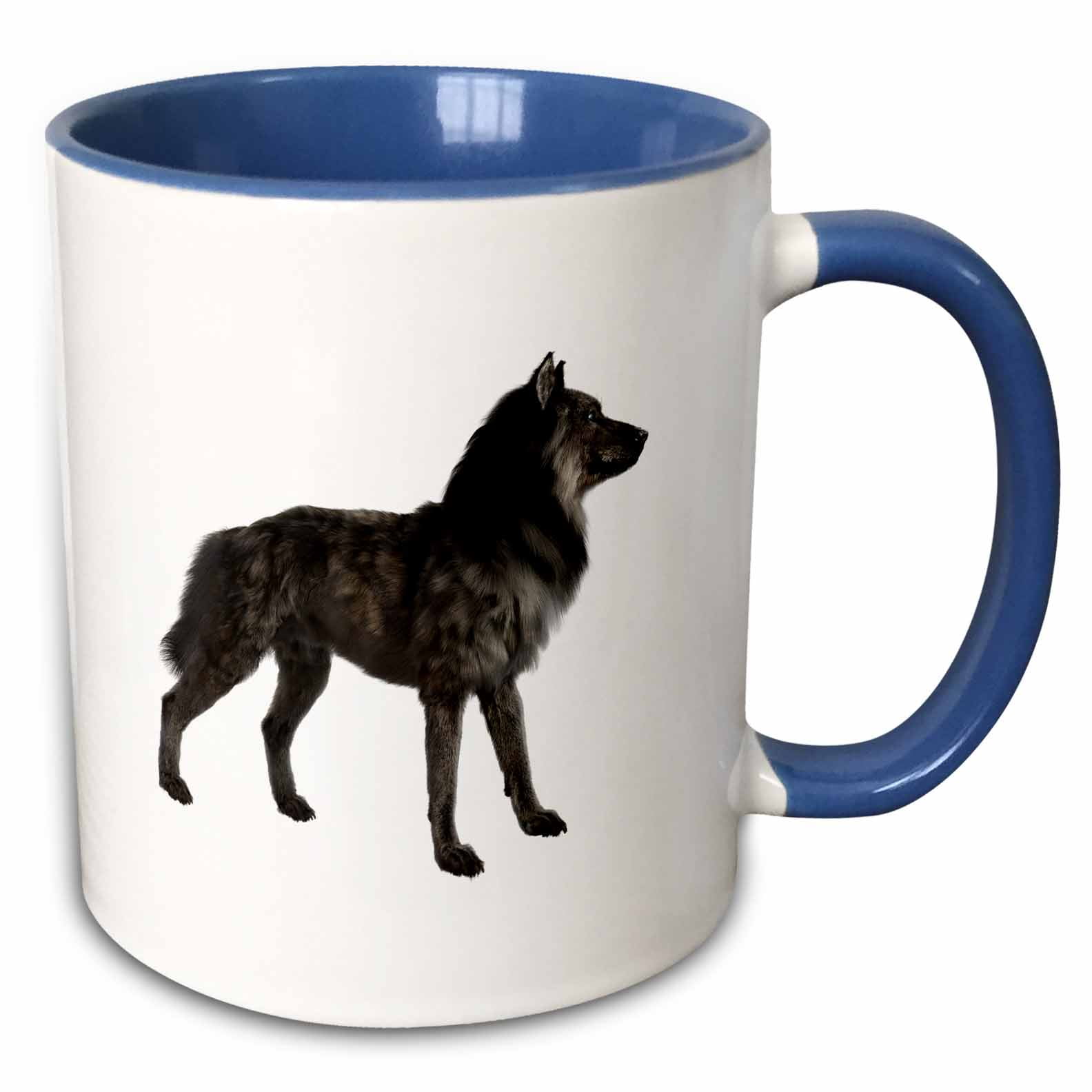 3drose, Black Dire Wolf Standing in Left Profile, 11oz Two-tone Blue ...