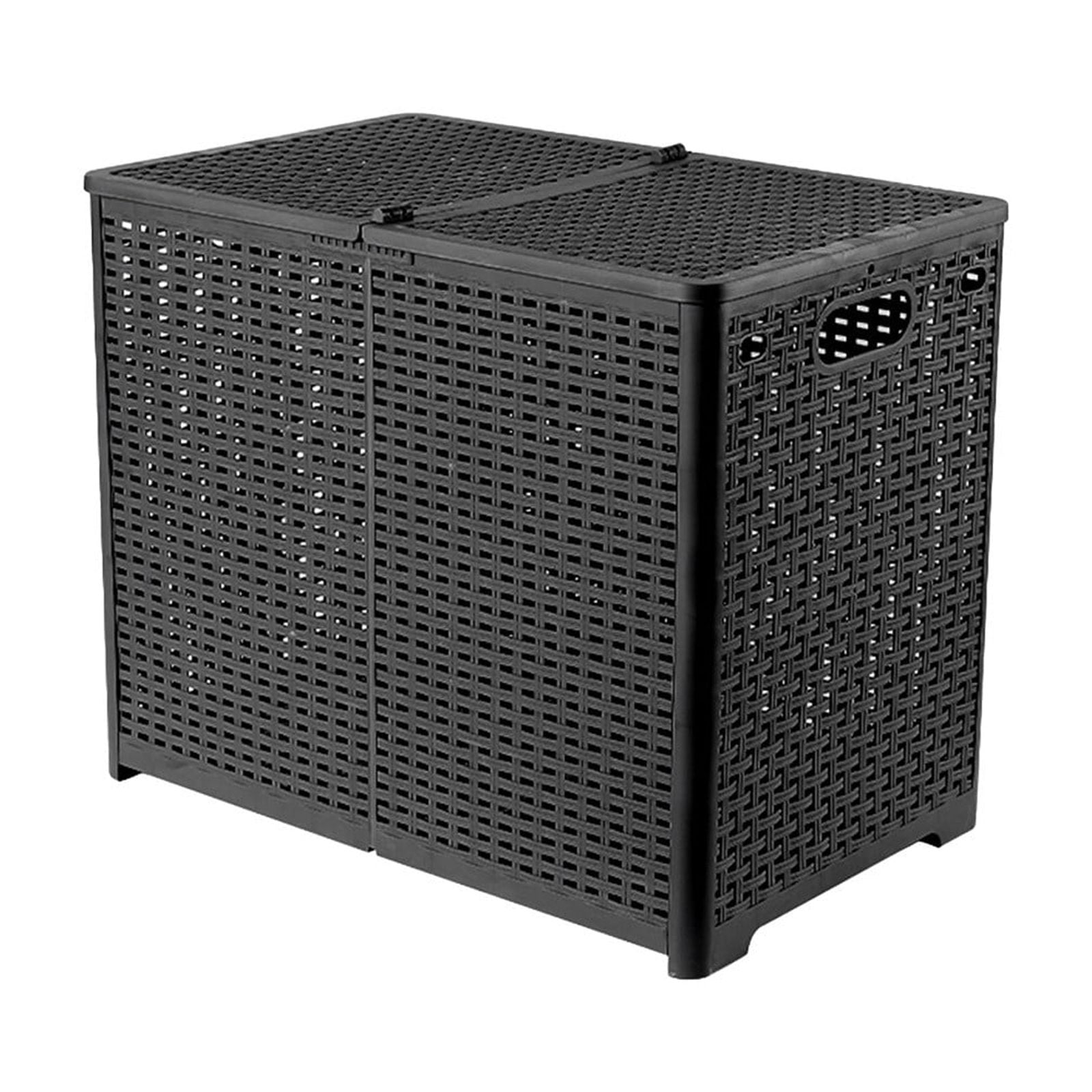 Black Dirty Clothes Basket With Lid Partitioned Laundry Foldable ...