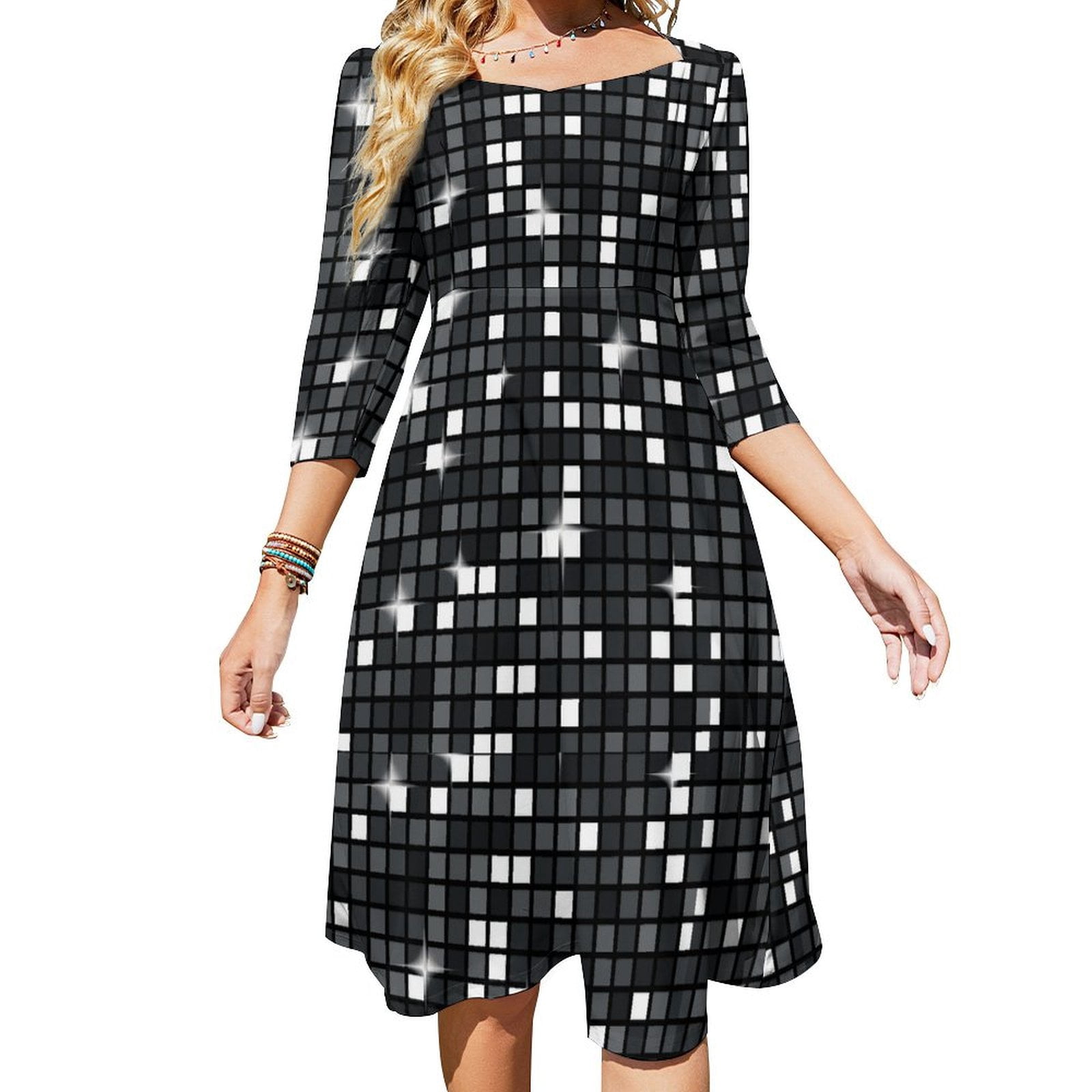 Black Disco Ball Glitter Women's Fall Dresses Casual Loose Flowy Swing ...