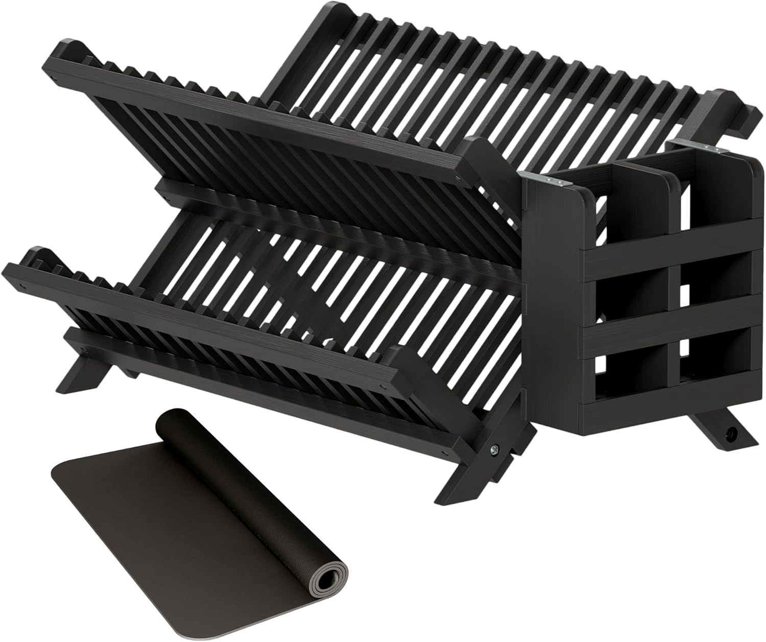 Black Dish Drying Rack with Utensil Holder, 2 Tier Collapsible Dish ...