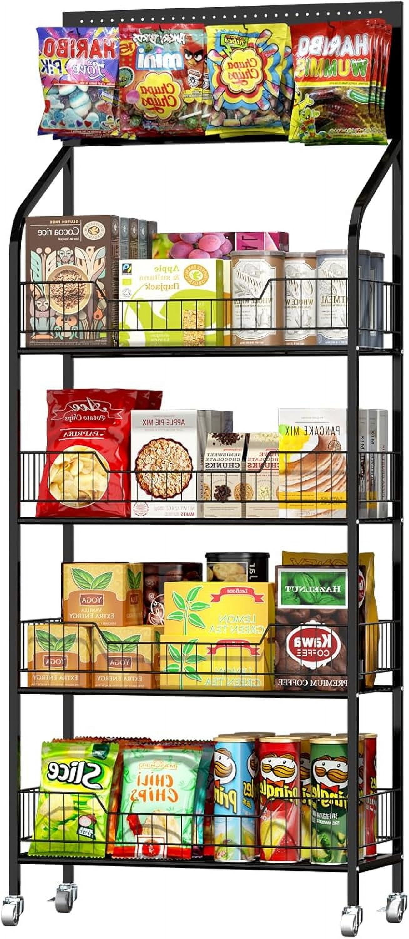 Black Display Shelf Stand, 4 Tier Candy Chip Snack Display Rack Stand ...