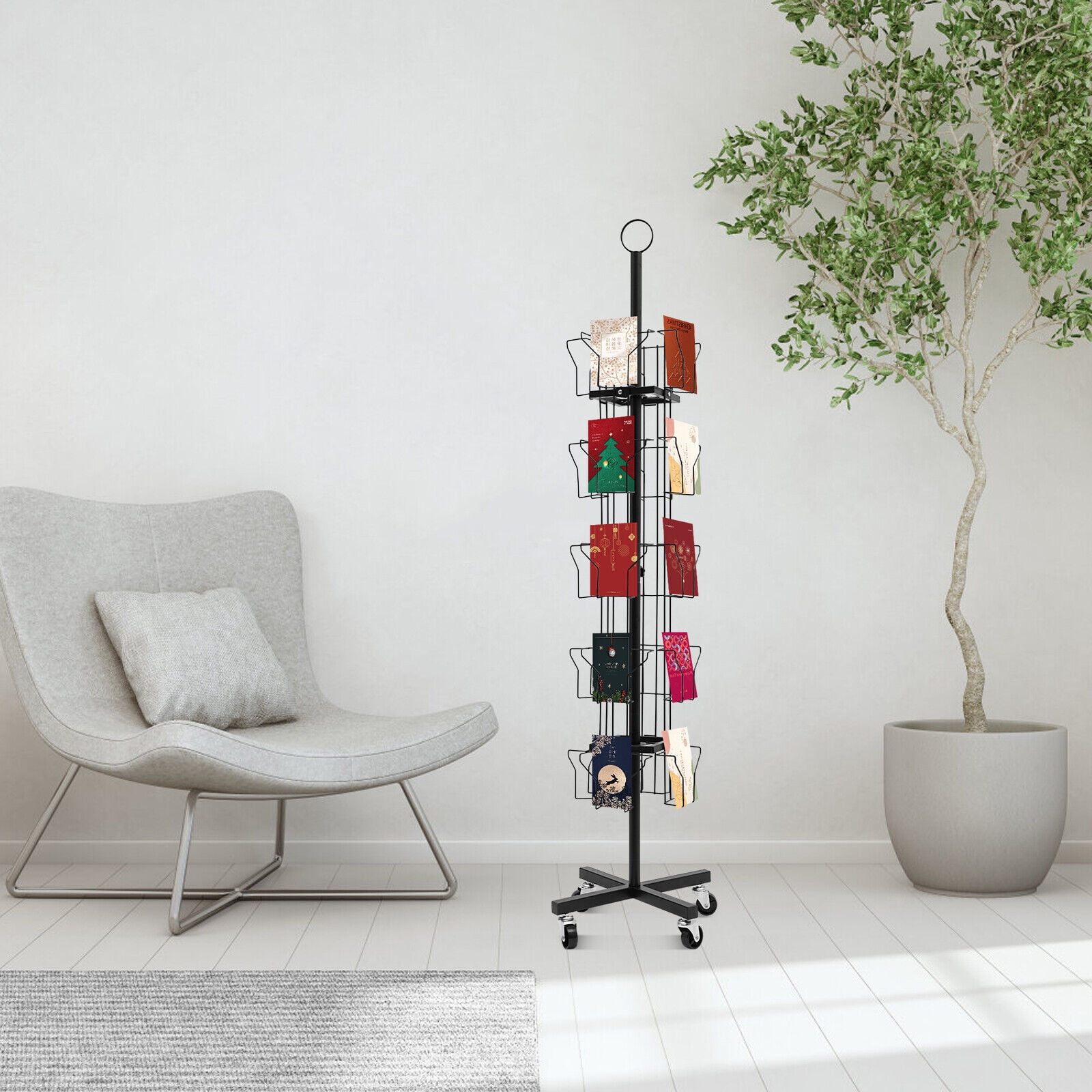 Black Display Stand Spinning, 5 Tiers Pocket Rotating Holder X-shaped ...