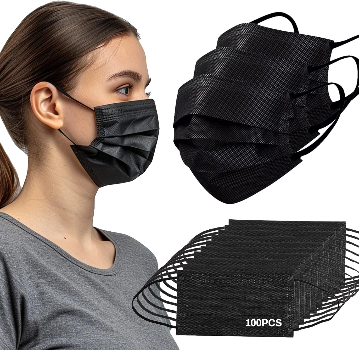 Black Disposable Face Mask - 3 Ply Black Filter Protection Masks ...