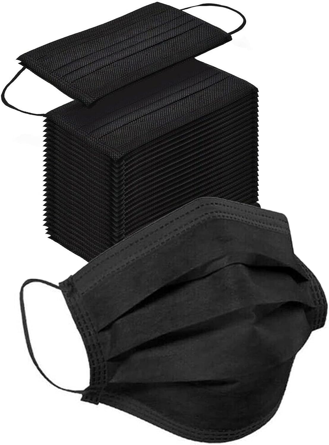 Black Disposable Face Masks, 100 Pack Face Masks 3 Ply Disposable Mask ...