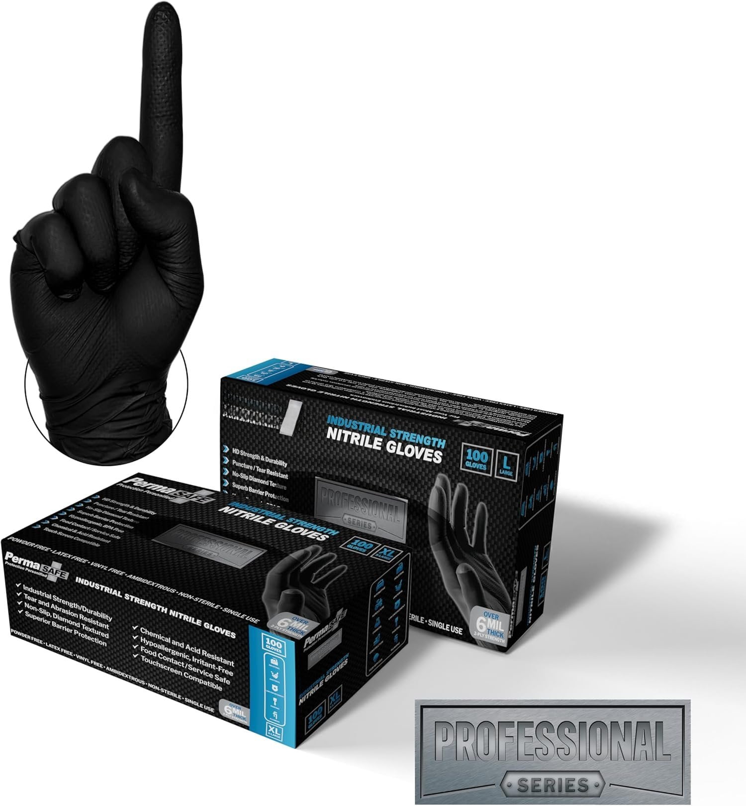 Black Disposable Industrial Gloves, 6+ Mil, Latex-, Raised Textured ...