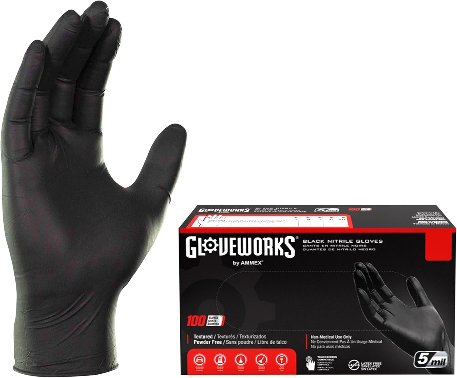 Black Disposable Nitrile Industrial Gloves 5 Mil, Latex/Powder-Free ...