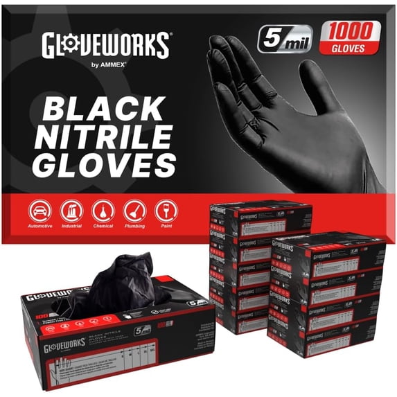 Black Disposable Nitrile Industrial Gloves 5 Mil, Latex/Powder-Free ...