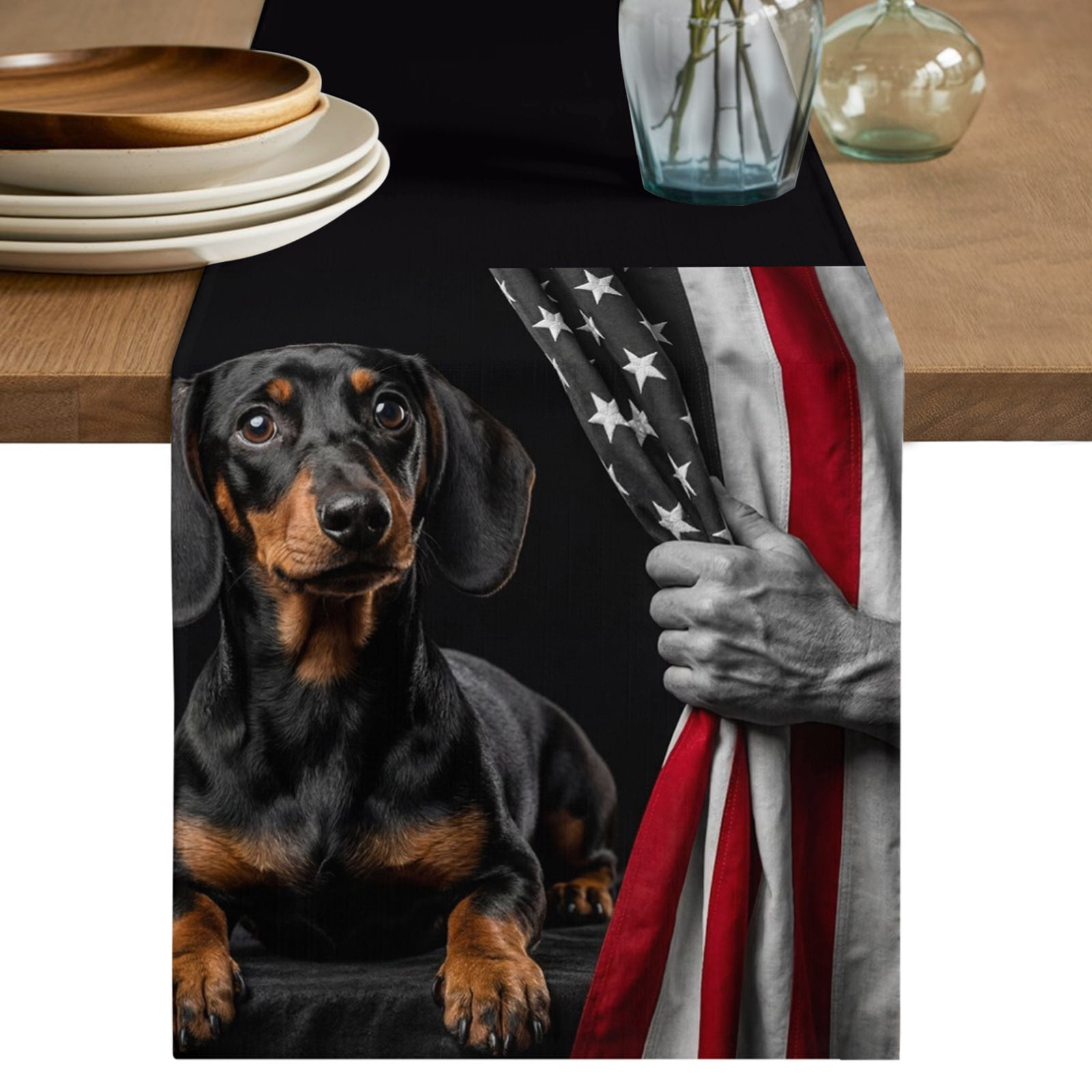 Black Dog Animal Short Table Runner 36 Inches Long, Memorial America ...