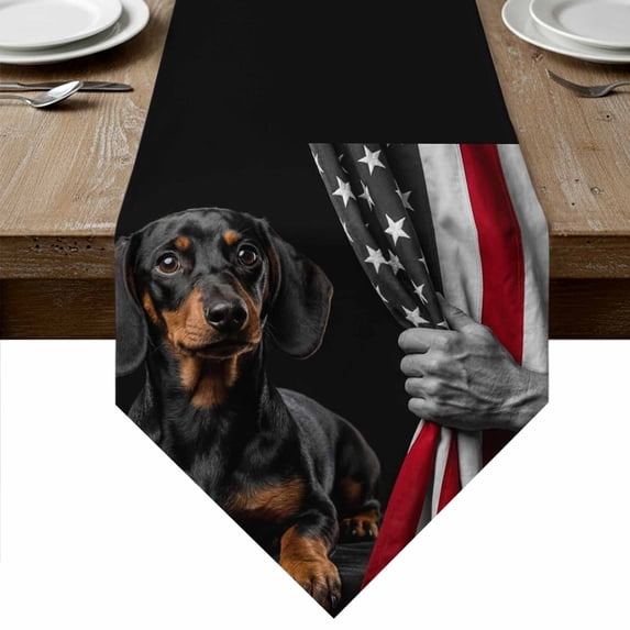 Black Dog Animal Table Runner Linen Burlap Table Runner 48 Inches Long ...