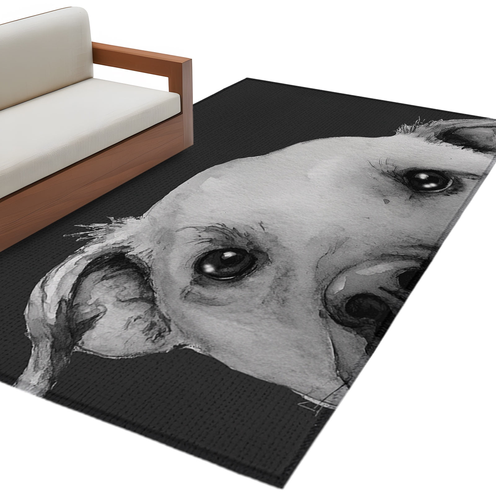 Black Dog Area Rug 4x6 Washable Rug Non Slip Cute Pets Eyes Animals Fur ...