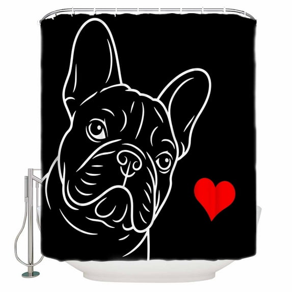 Black Dog Bathroom Shower Curtains with 12 Hooks Polyester Waterproof ...