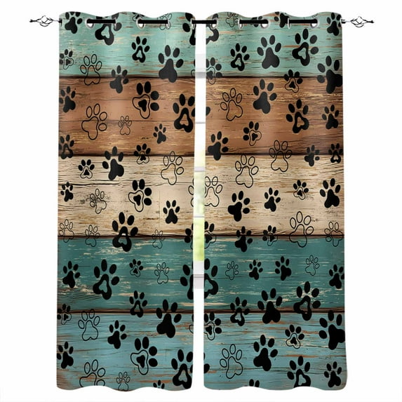 Black Dog Claws Blackout Curtains 45 Inches Long, Cat Pets Printed Teal ...