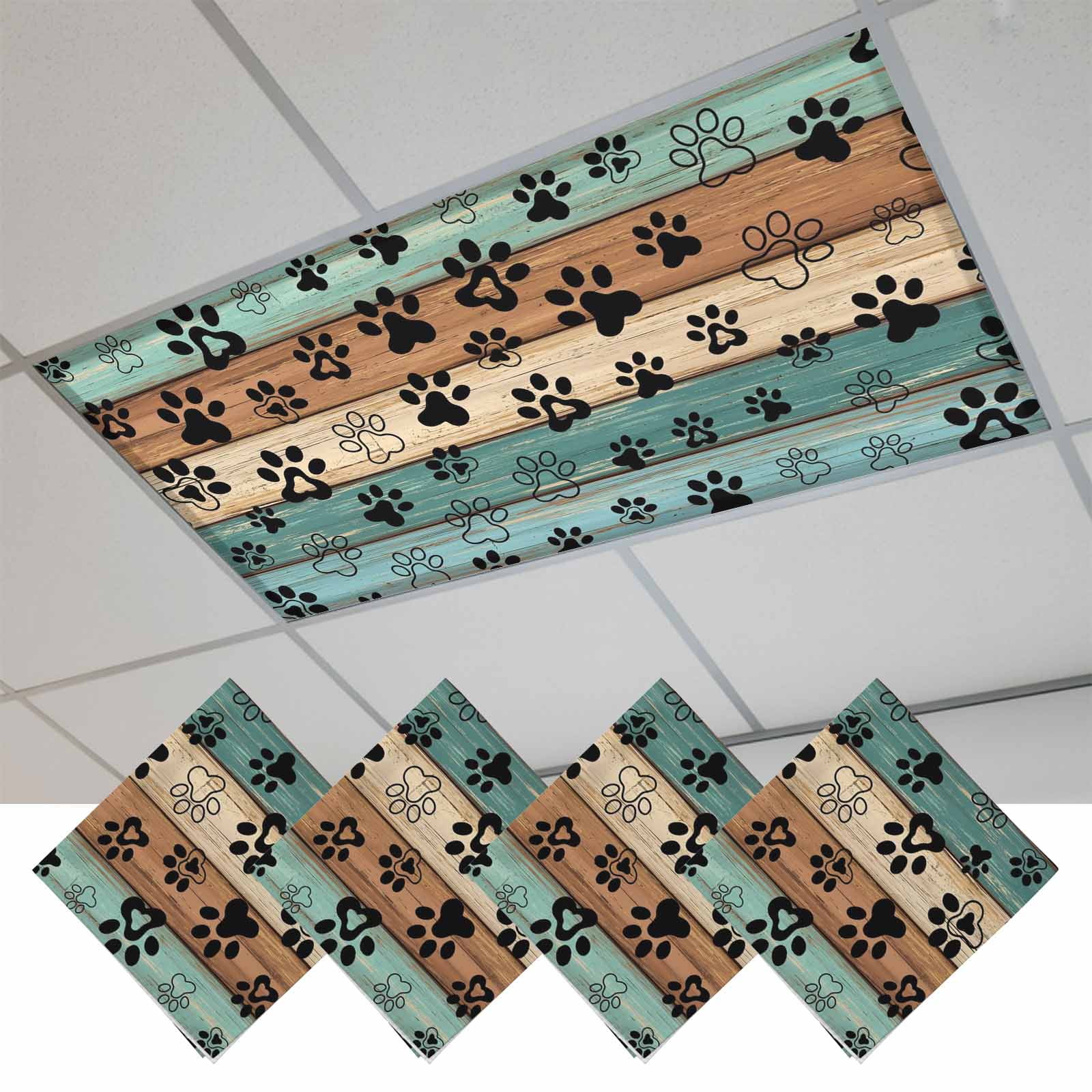 Black Dog Claws Fluorescent Light Covers, Cat Pets Printed Teal Brown ...