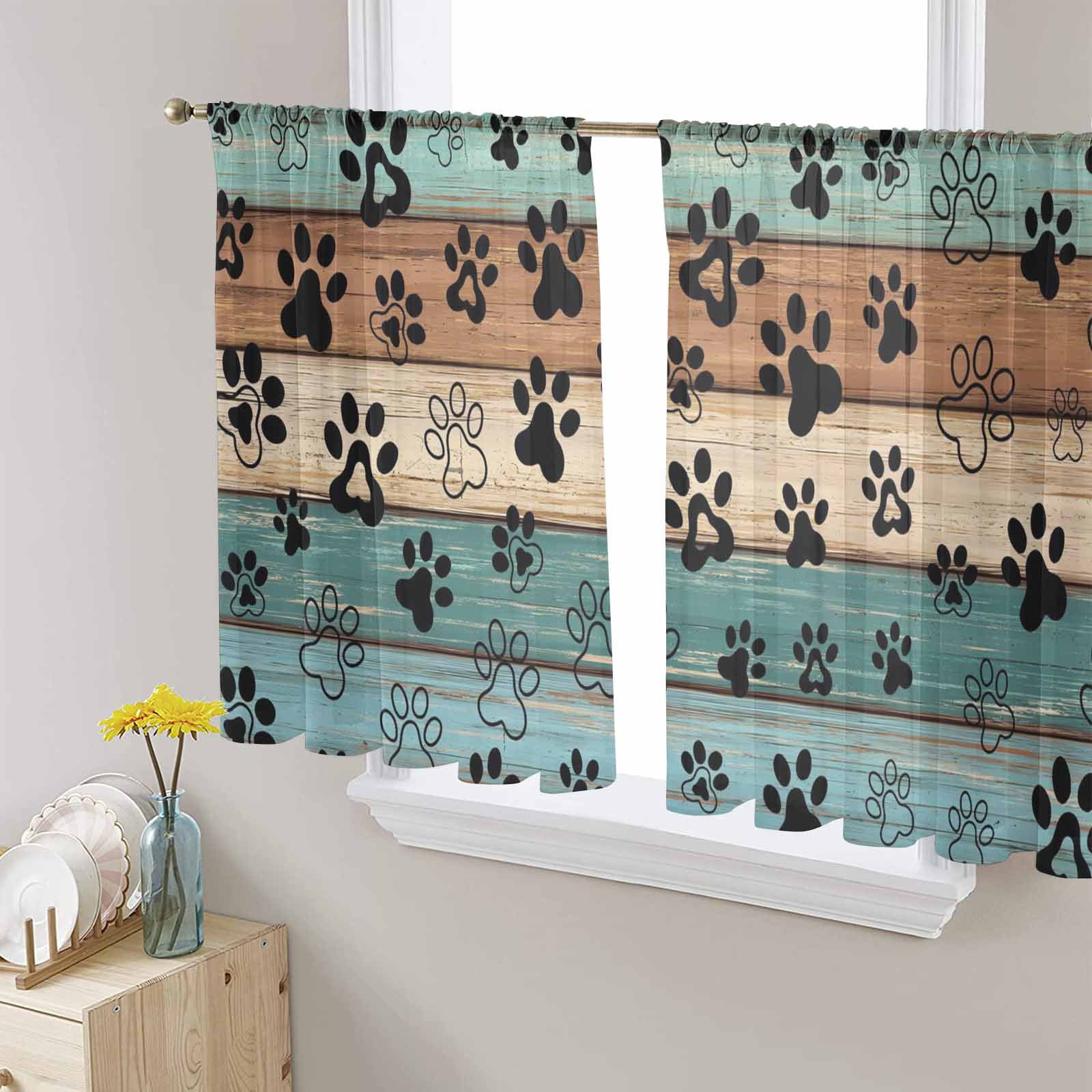 Black Dog Claws Sheer Curtains 54 Inch Length 2 Panels Set for Living ...
