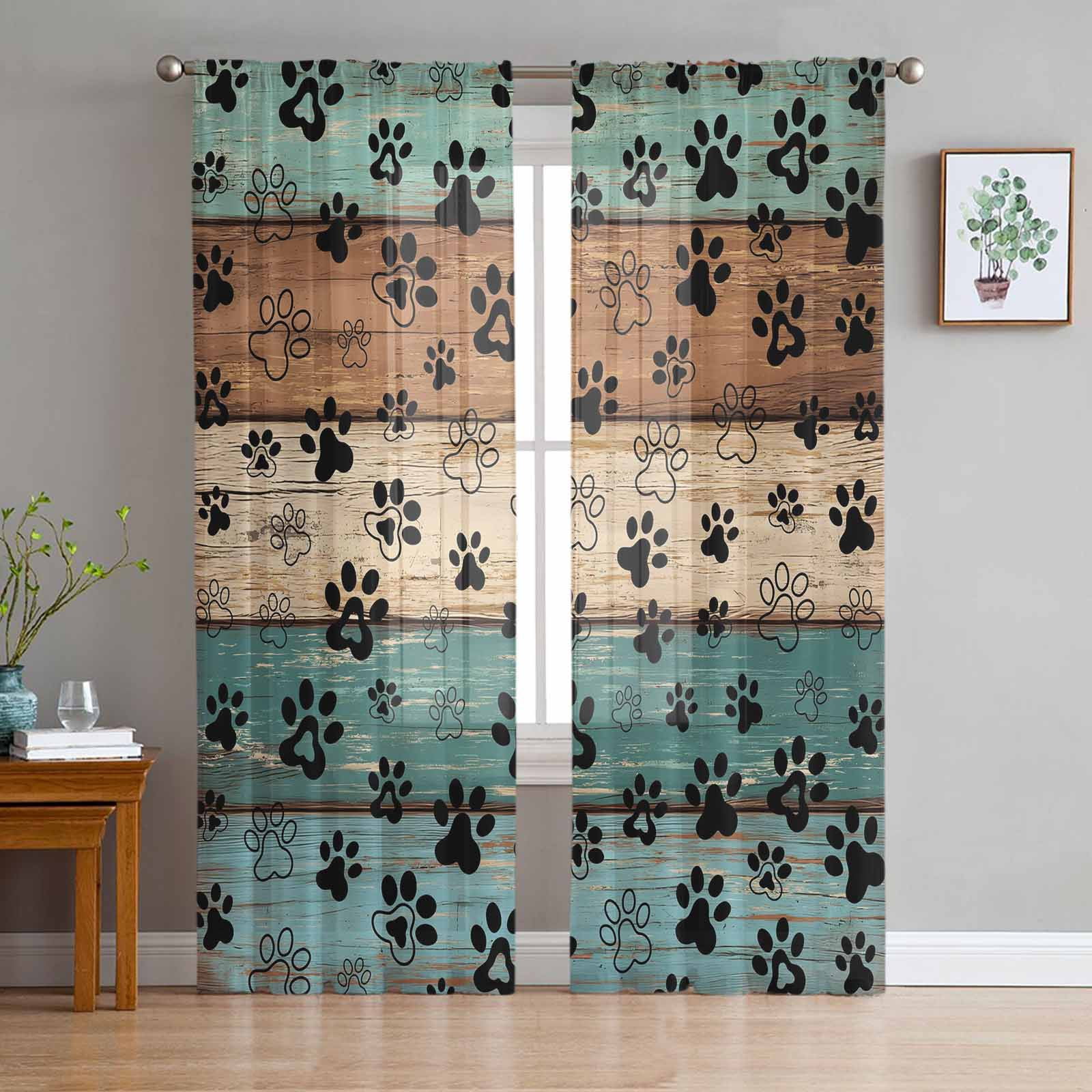Black Dog Claws Sheer Curtains 84 Inch Length 2 Panels Set for Living ...