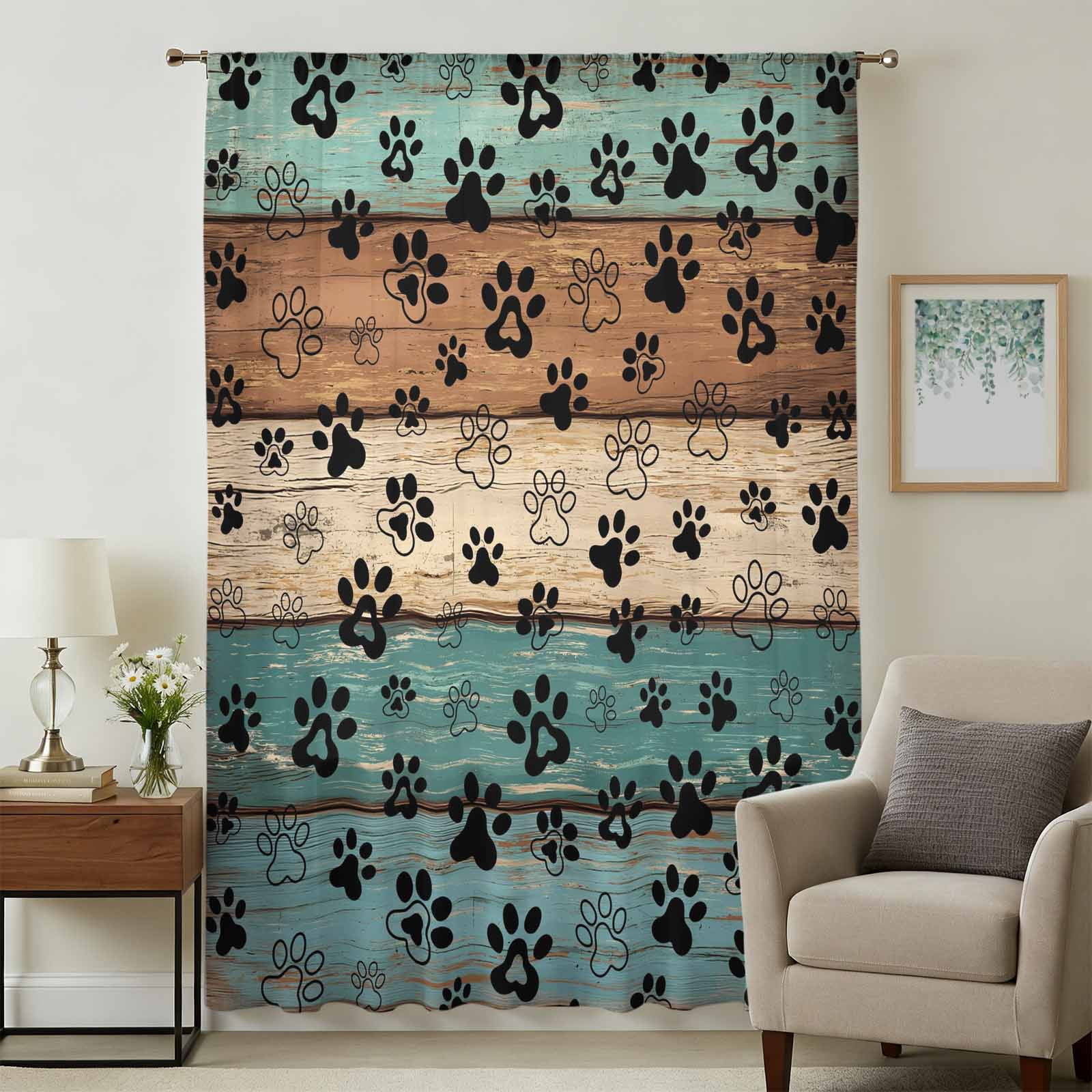 Black Dog Claws Sheer Curtains 96 Inches Long, Cat Pets Printed Teal ...