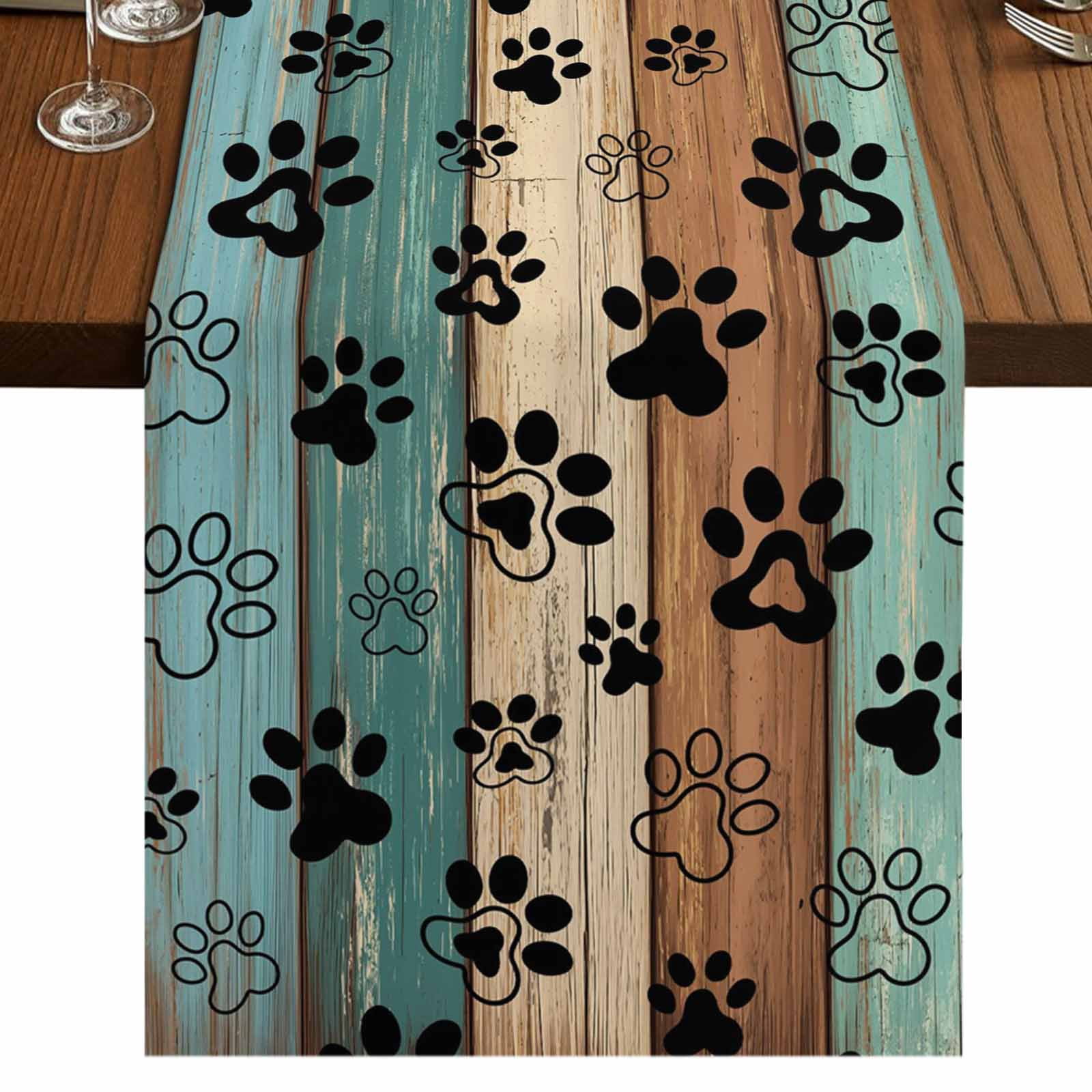 Black Dog Claws Table Runner 70 Inches Long,Cat Pets Printed Teal Brown ...