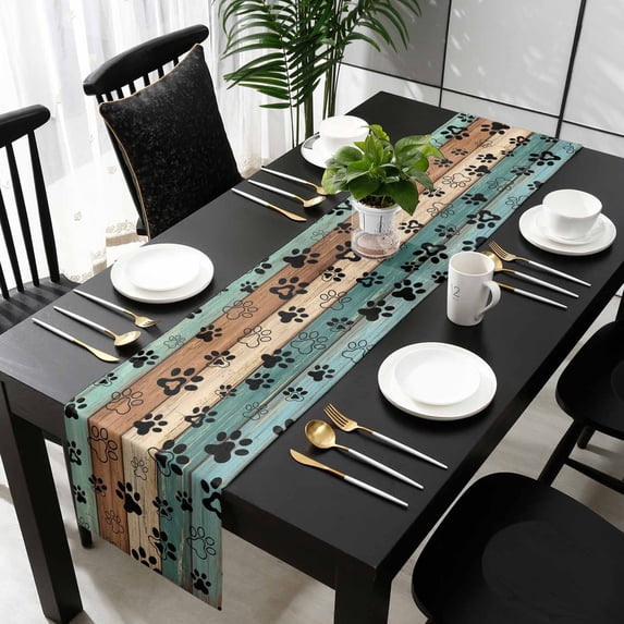 Black Dog Claws Table Runner 70 Inches Long - Cat Pets Printed Teal ...