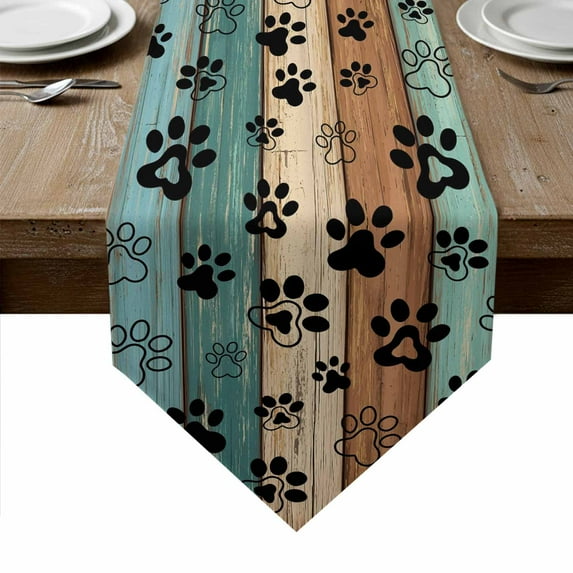Black Dog Claws Table Runner Linen Burlap Table Runner 120 Inches Long ...